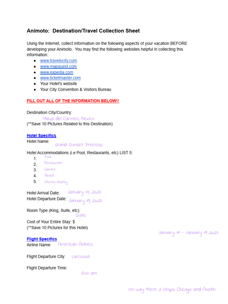 Destination Travel Collection Sheet | PDF | Hotel