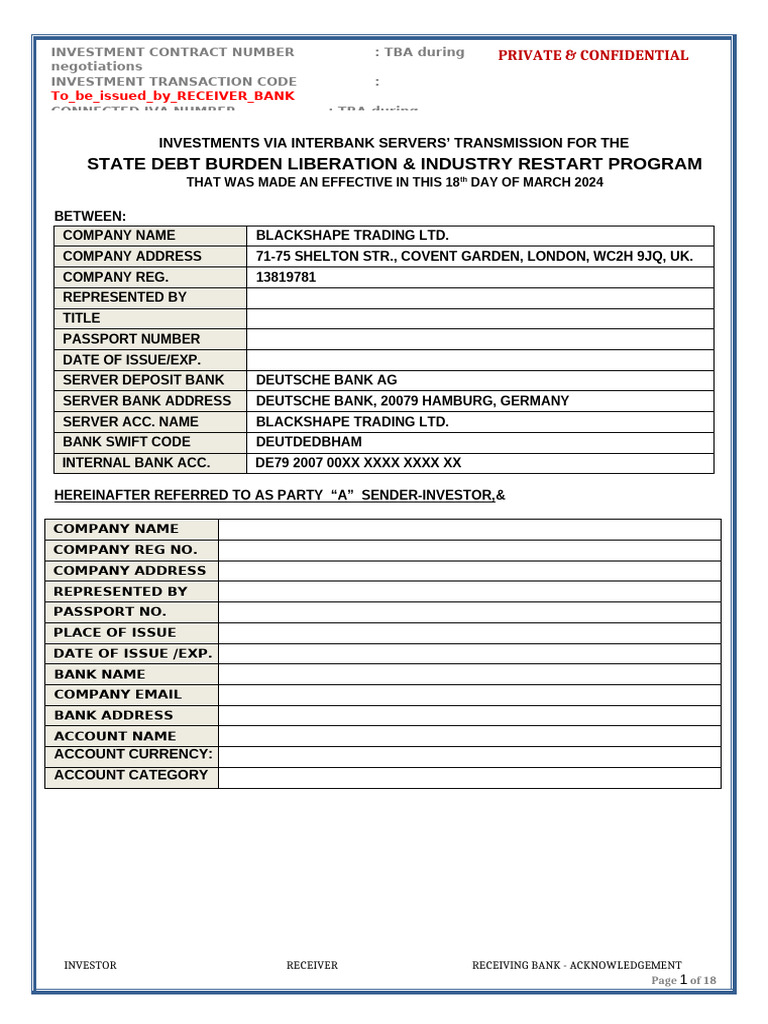 Proposal Investment Contract IPIP Blackshape 50-50 GOV ECONOMY RESTART 2024-03-18 | PDF | Banks ...