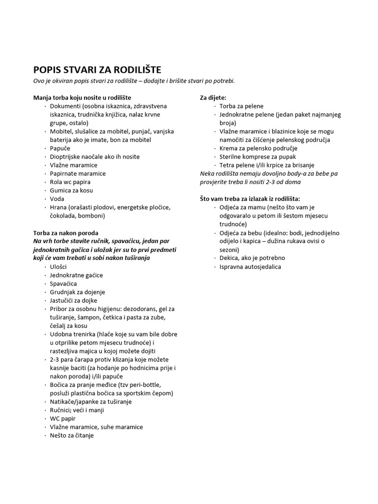 Popis Za Rodiliste | PDF