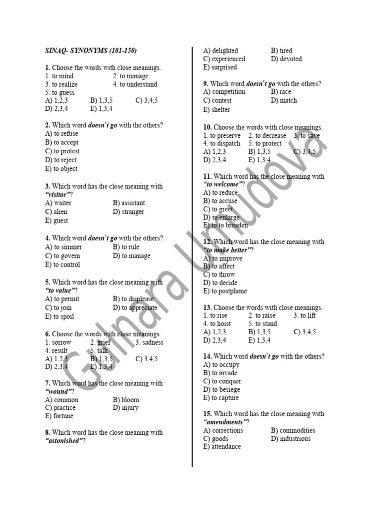 Sınaq - Synonyms (101-150) | PDF
