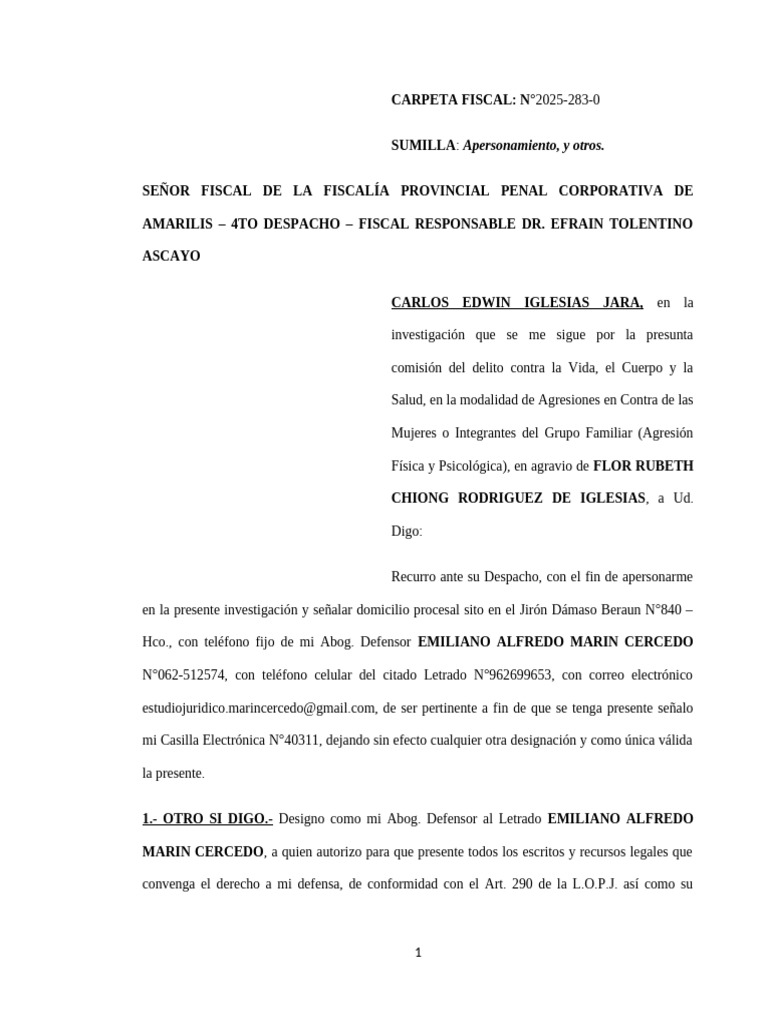 CARLOS EDWIN IGLESIAS JARA Caso 283-2025 Apersonamiento y Otros | PDF | Fiscal | Justicia