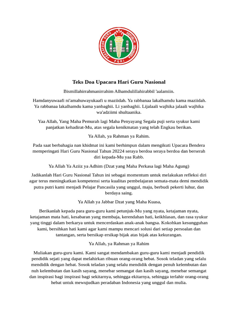Teks Doa Upacara Hari Guru Nasional | PDF