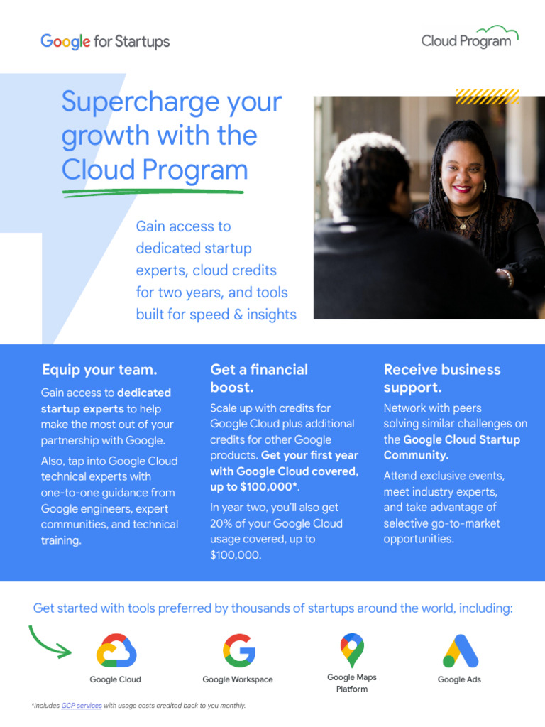 Googleforstartupscloudprogram Base Onepager v2 | PDF | Cloud Computing | Startup Company