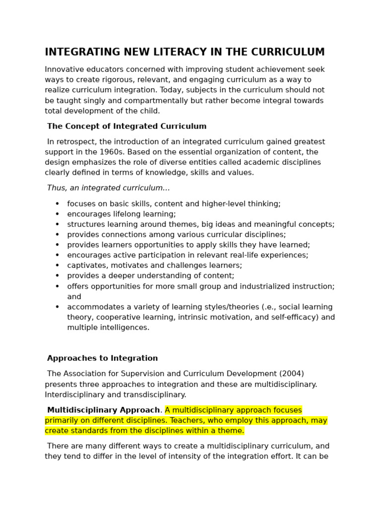 Integrating New Literacy | PDF | Curriculum | Teachers