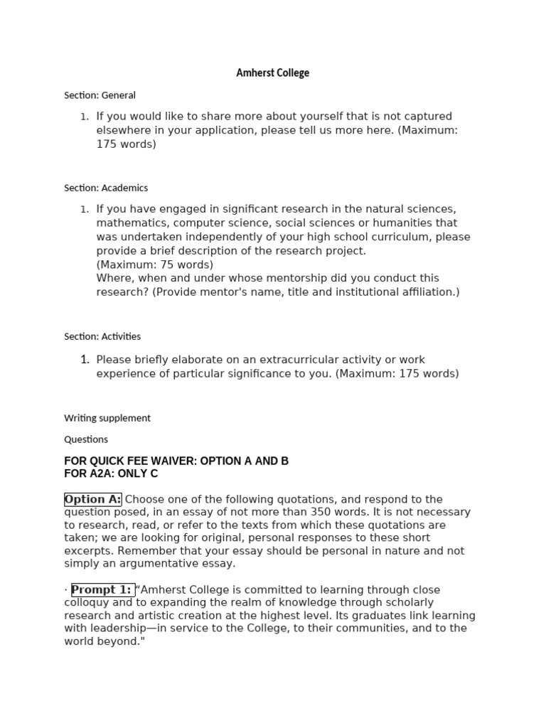 Amherst College Application Guide | PDF | Essays | Mentorship