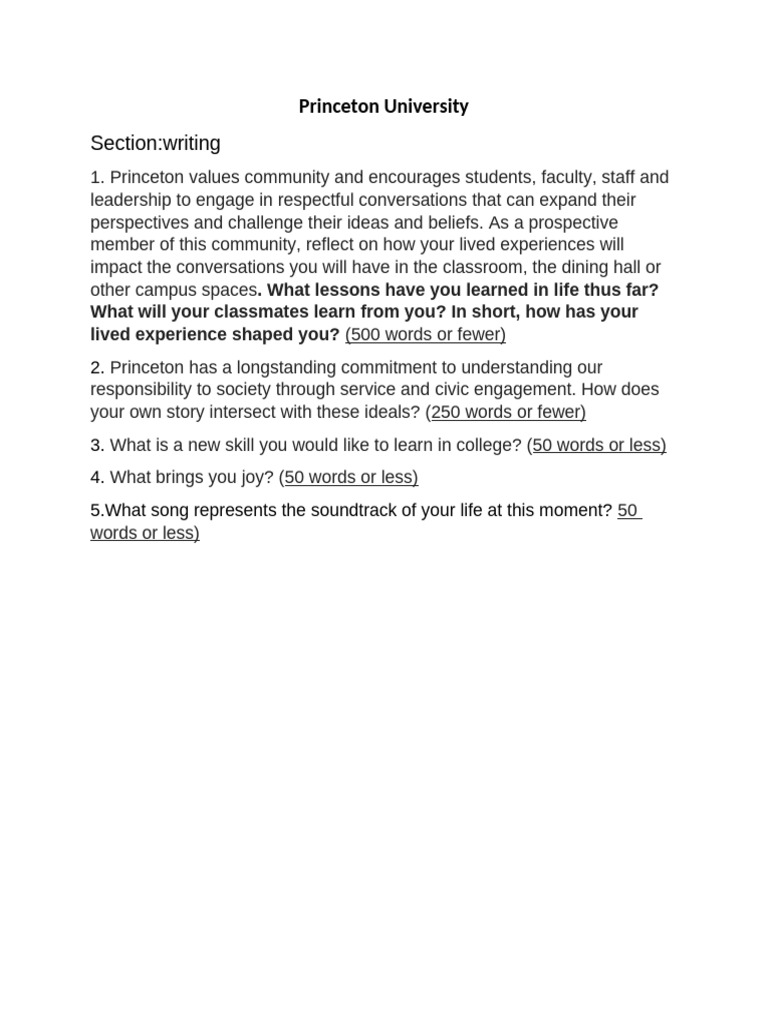 Princeton University Essay Ques | PDF