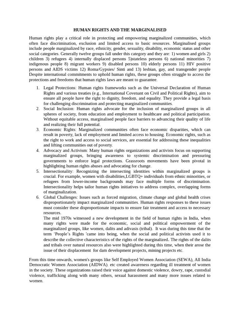 Human Rights and The Marginalised | PDF | Social Exclusion ...