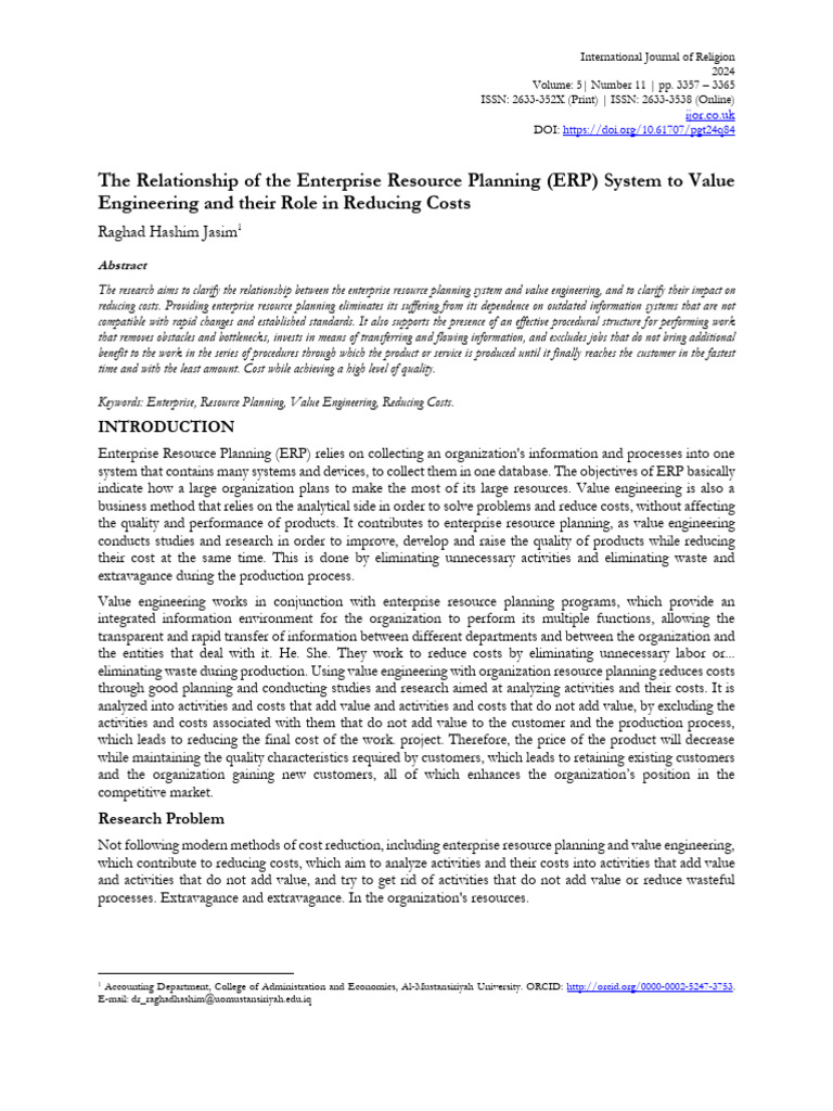 The Relationship of The Enterprise Resource Planning (ERP) System To ...