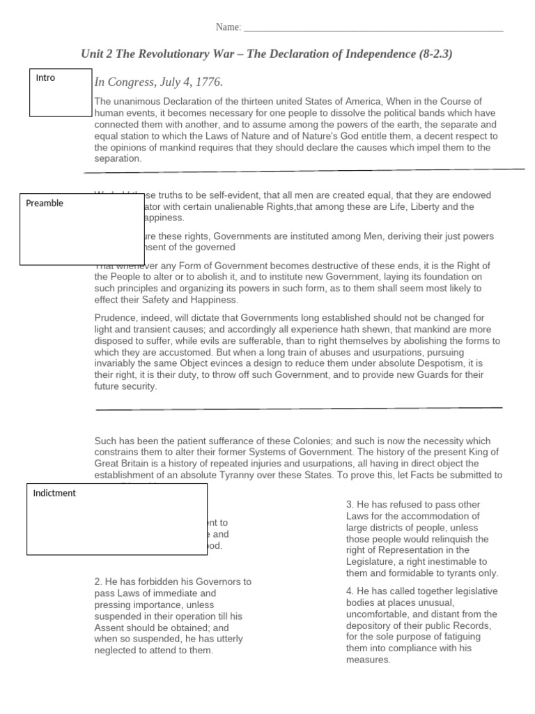 Declaration of Independence Student | PDF | United States Declaration ...