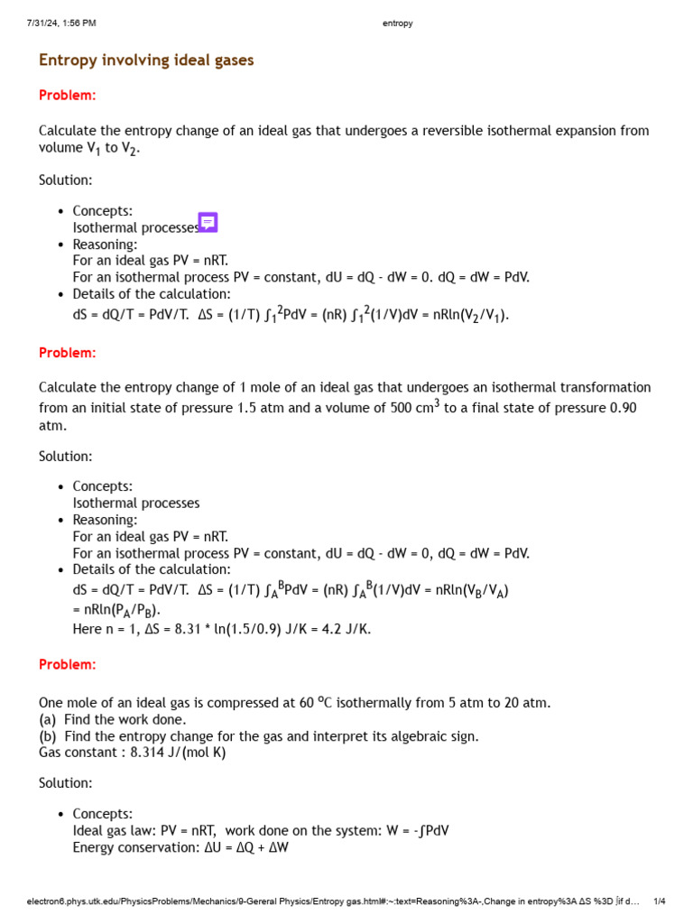 Entropy Change in Ideal Gas Processes | PDF | Gases | Heat