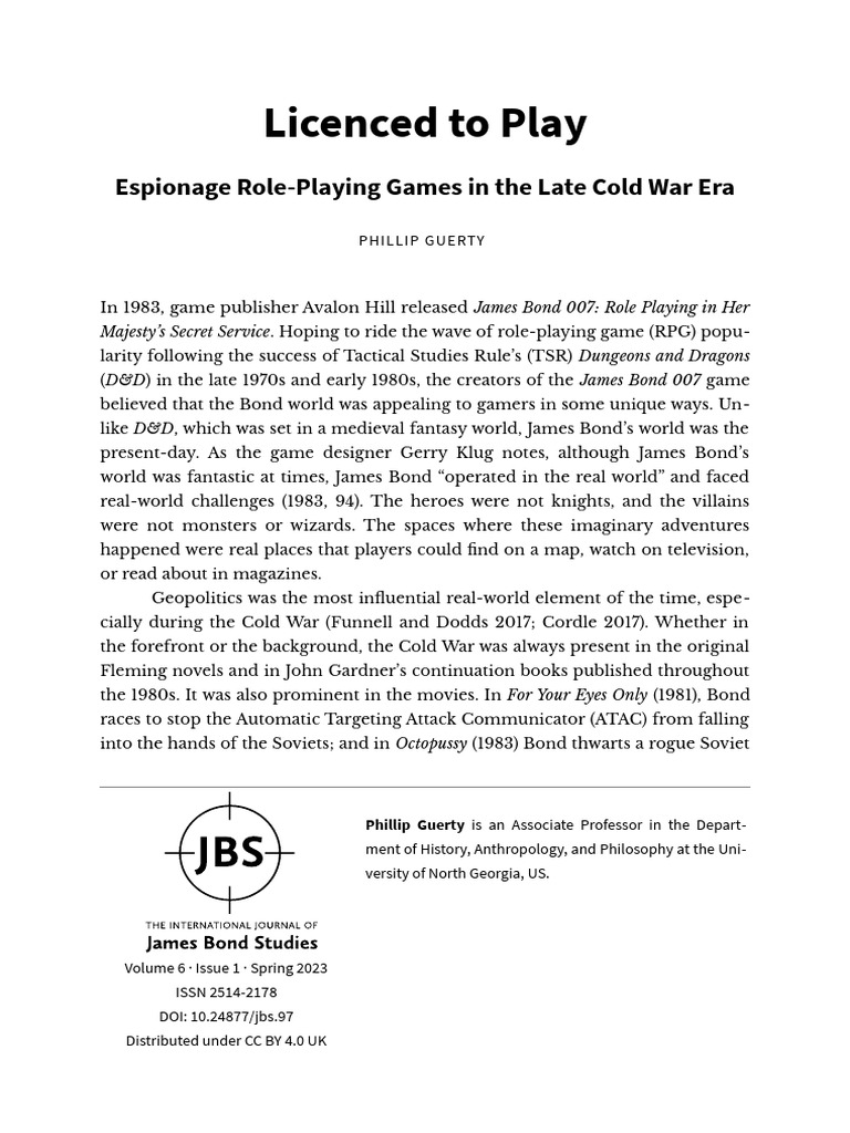 Espionage RPG in Late Cold War | PDF | James Bond | Dungeons & Dragons