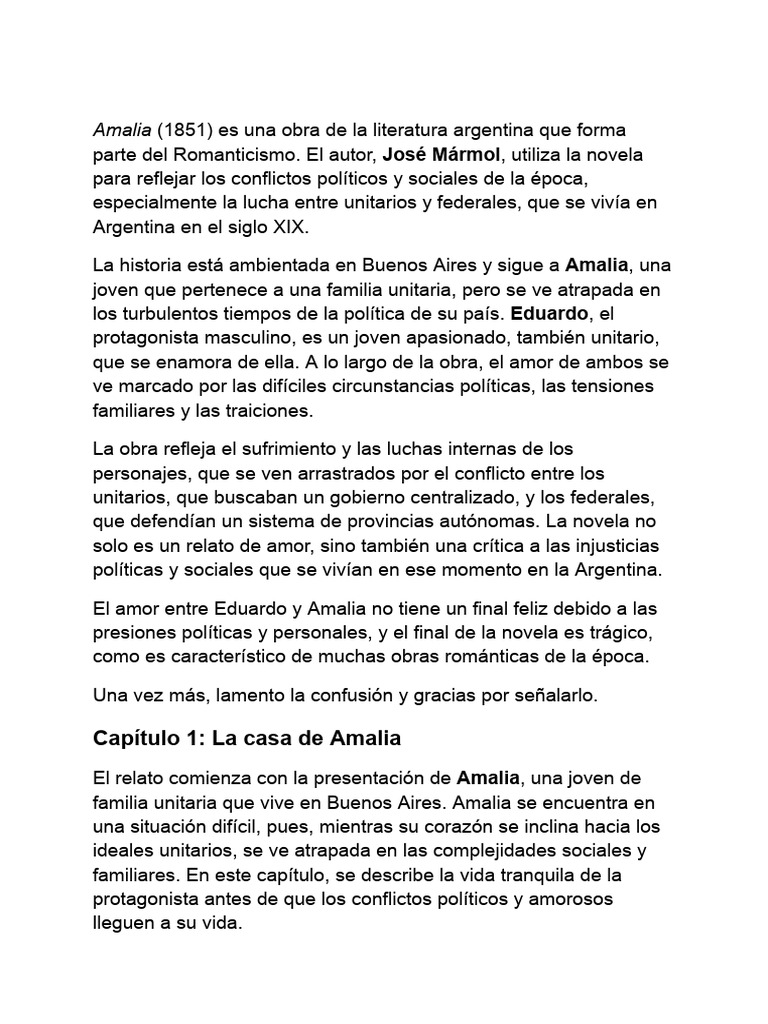 Amalia (1851) Obra de La Literatura Argentina Que Forma Parte Del ...