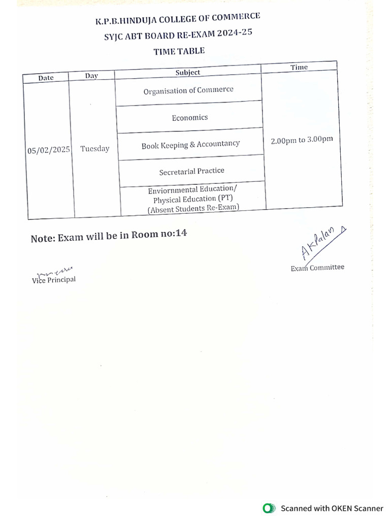 Absent Students Abt Board Re-Exam Timetable 2024-25 | PDF