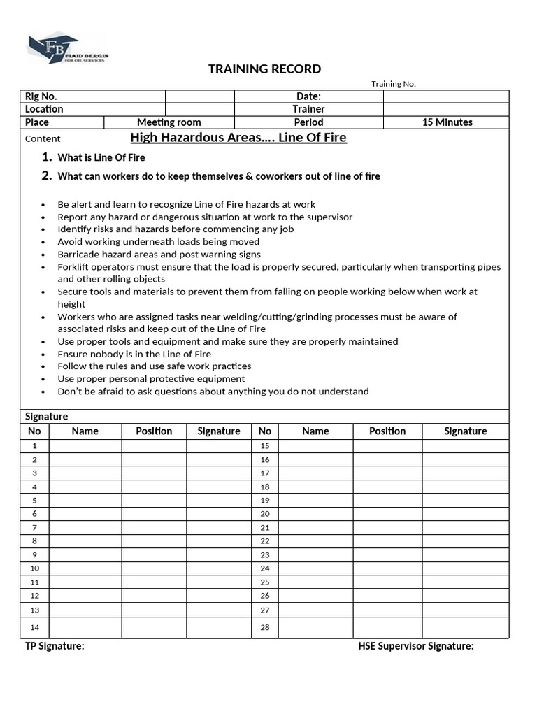 Hazardous Areas (Line of Fire) | PDF | Safety | Occupational Safety And ...