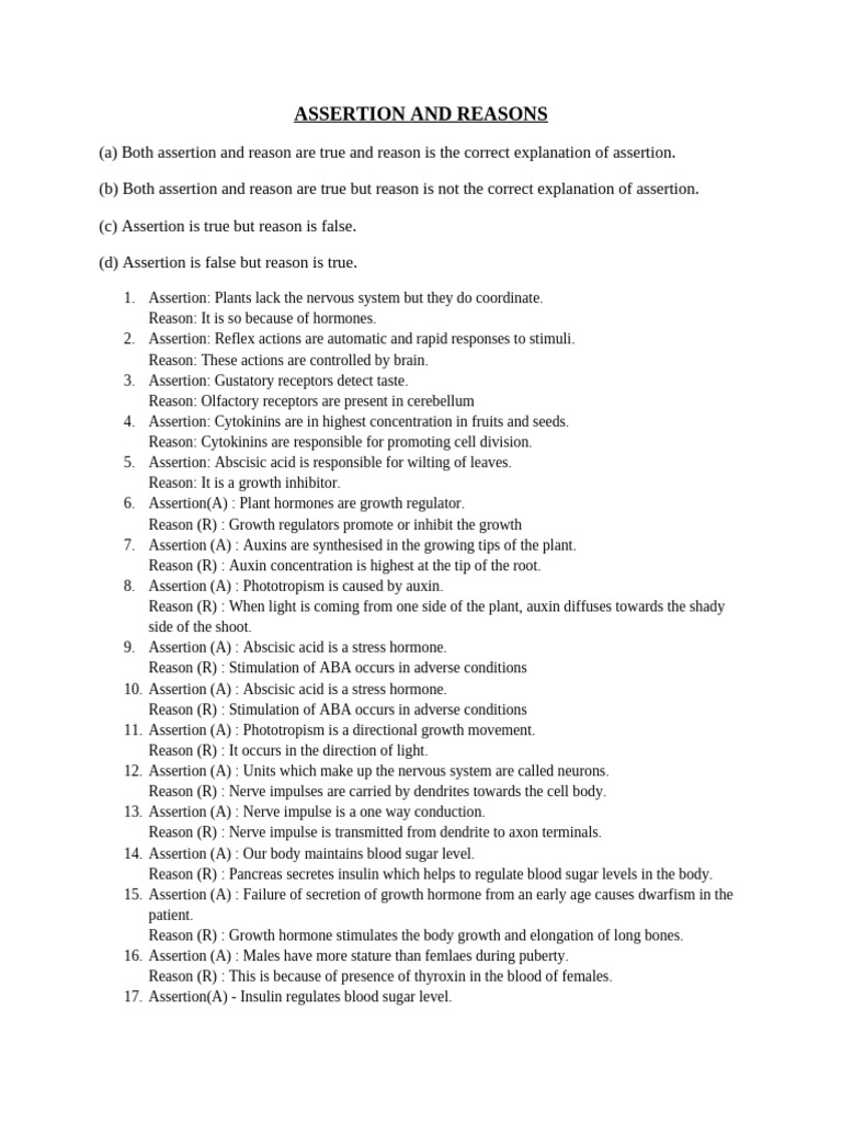 Assertion and Reason Analysis in Biology | PDF | Dominance (Genetics ...