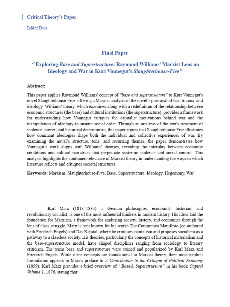 Marxist Analysis of Vonnegut's War Ideology | PDF | Marxism | Karl Marx