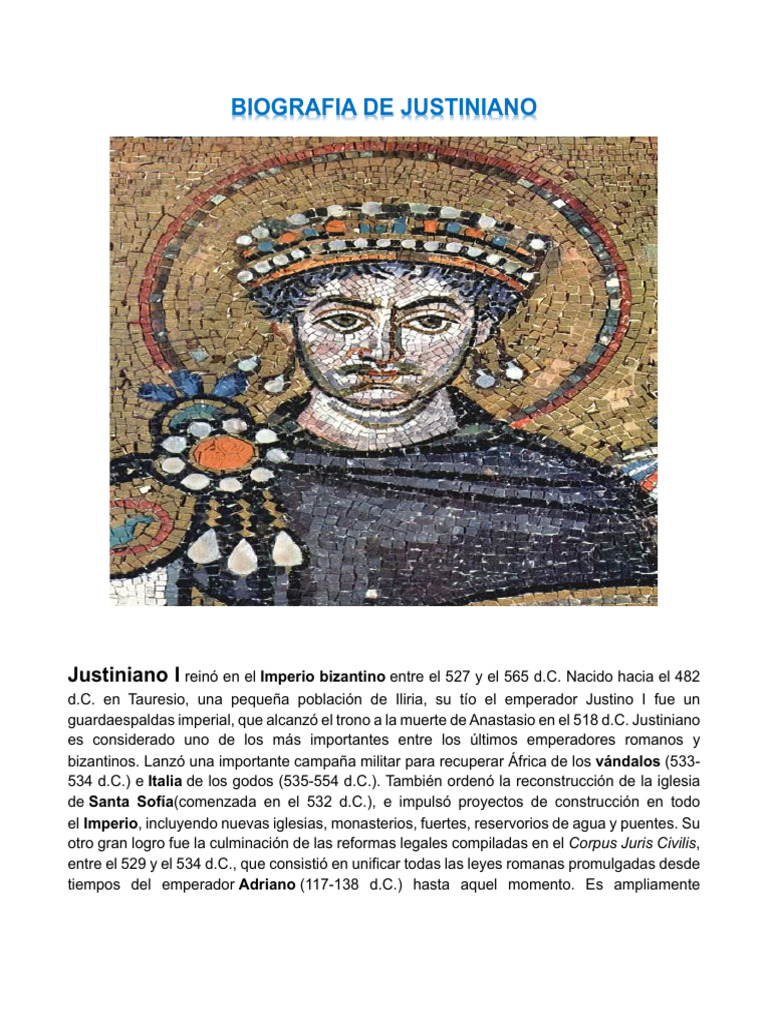 Biografía de Justiniano I: Emperador Bizantino | PDF | Justiniano I ...