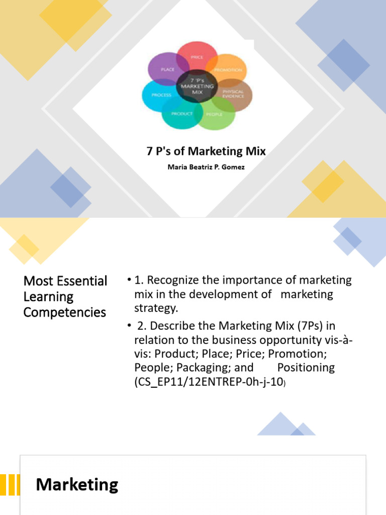 Entrep L5 7Ps of Marketing Mix 22 23 | PDF | Marketing | Financial Markets