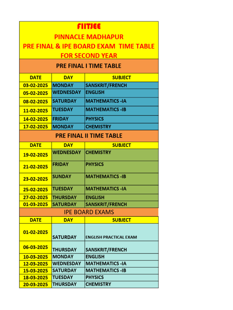 Prefinal & Ipe Schedule For Second Year | PDF