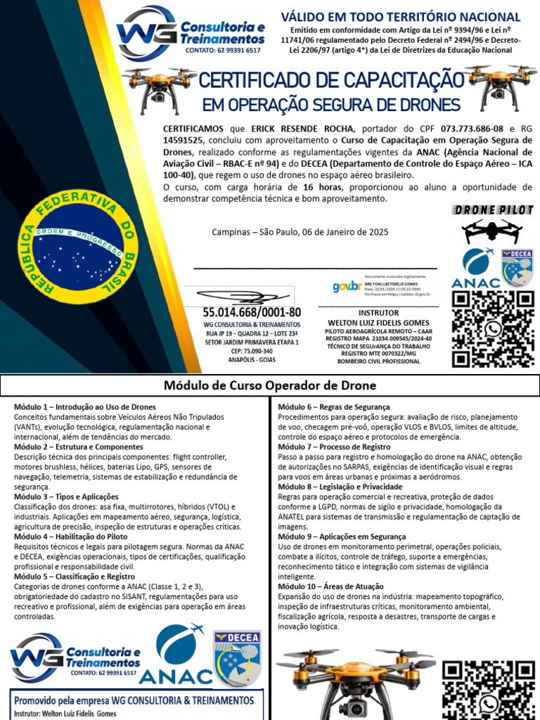 CERTIFICADO ERICK RESENDE Assinado | PDF | Veículo aéreo não tripulado ...