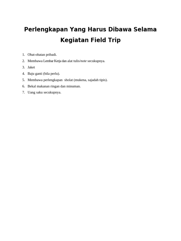 Perlengkapan Yang Harus Dibawa Selama Kegiatan Field Trip | PDF