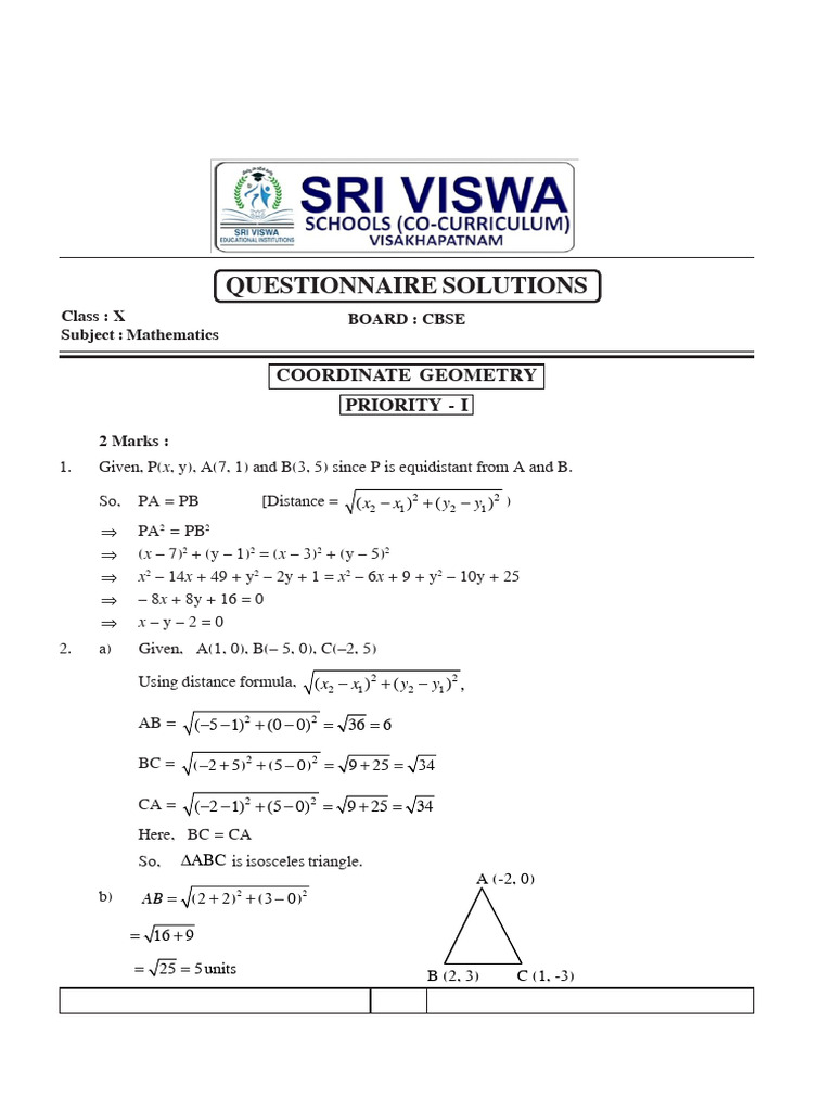 CBSE MATH PH - II COORDINATE GEOMETRY SOLUTIONS | PDF | Mathematics | Classical Geometry