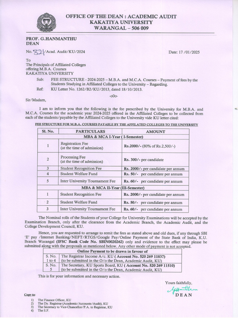 2830 - Fee Structure Mba Mca 202425 | PDF