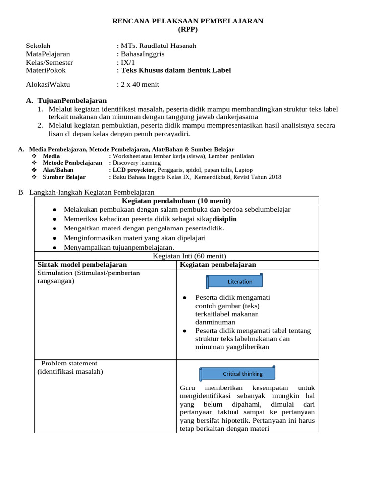 RPP Bing Akreditasi | PDF