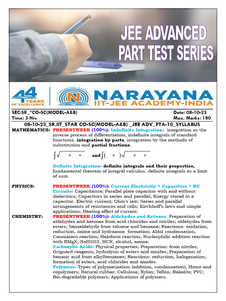 JEE Advanced Model Paper 2023 | PDF | Capacitor | Ester