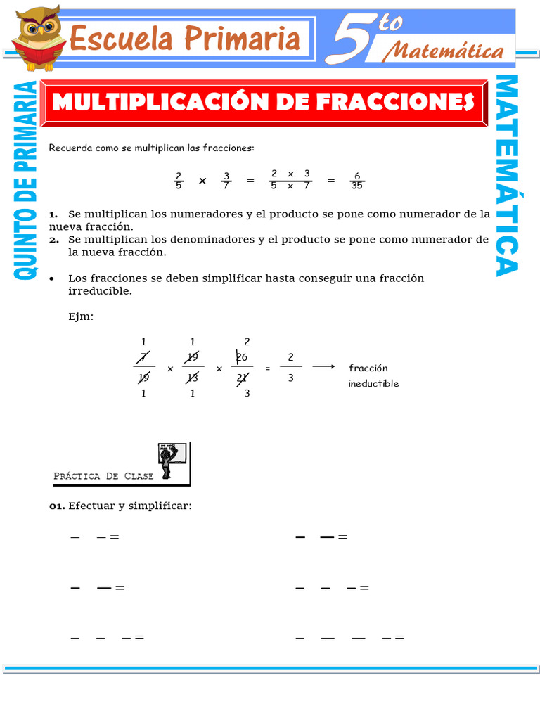 Operaciones de Multiplicación Con Fracciones para Quinto de Primaria ...