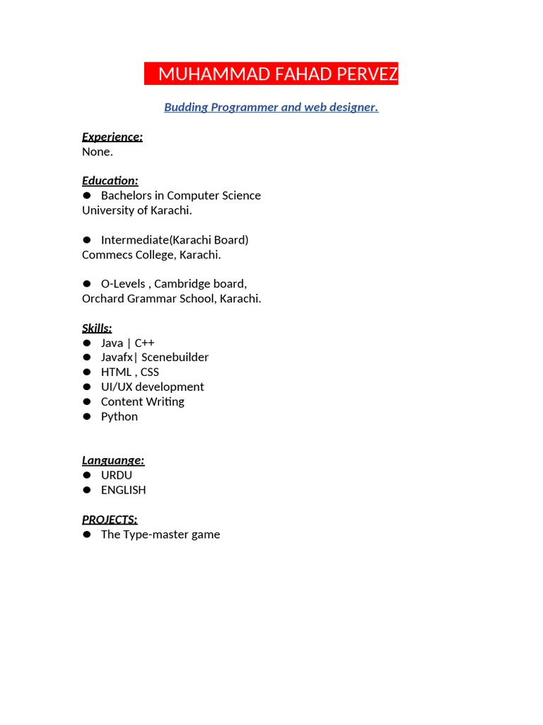 Fahad's Resume | PDF