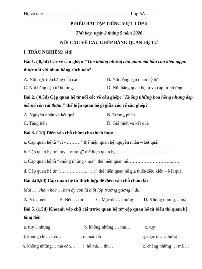 Phiếu BT LTVC thứ 7 (ngày 2-5) | PDF