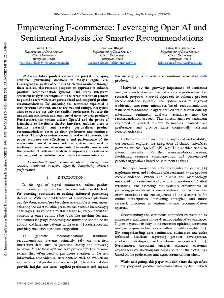 Empowering E-Commerce Leveraging Open AI and Sentiment Analysis For Smarter Recommendations ...