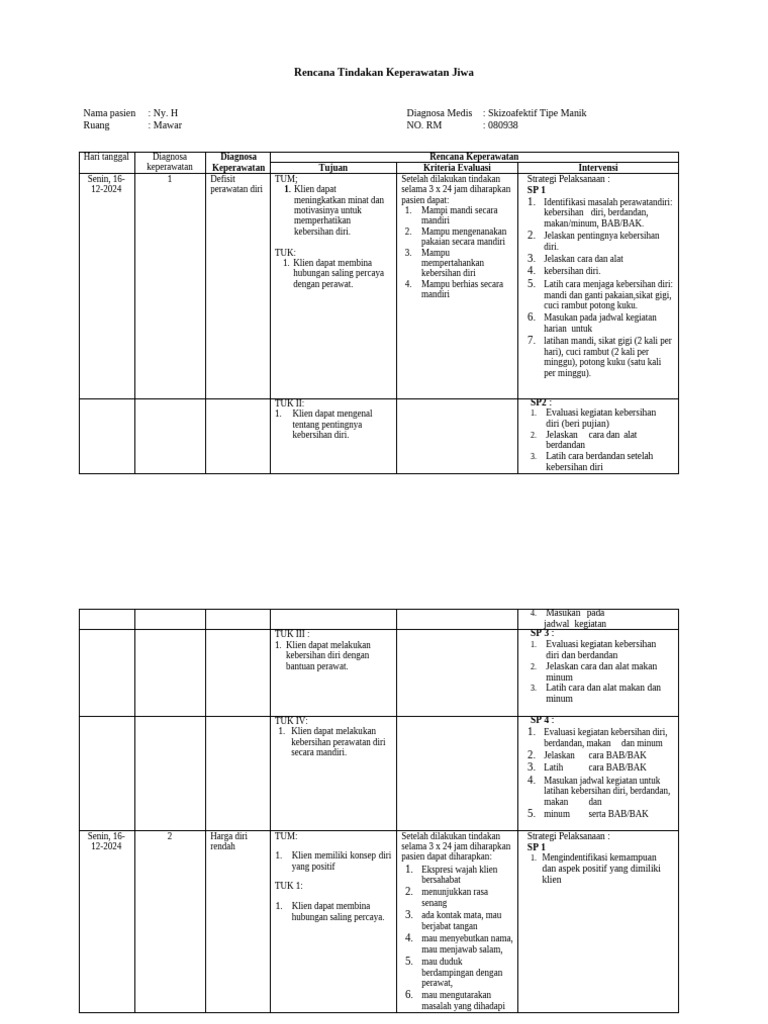 Rencana Tindakan Keperawatan Jiwa (Nadilla) | PDF