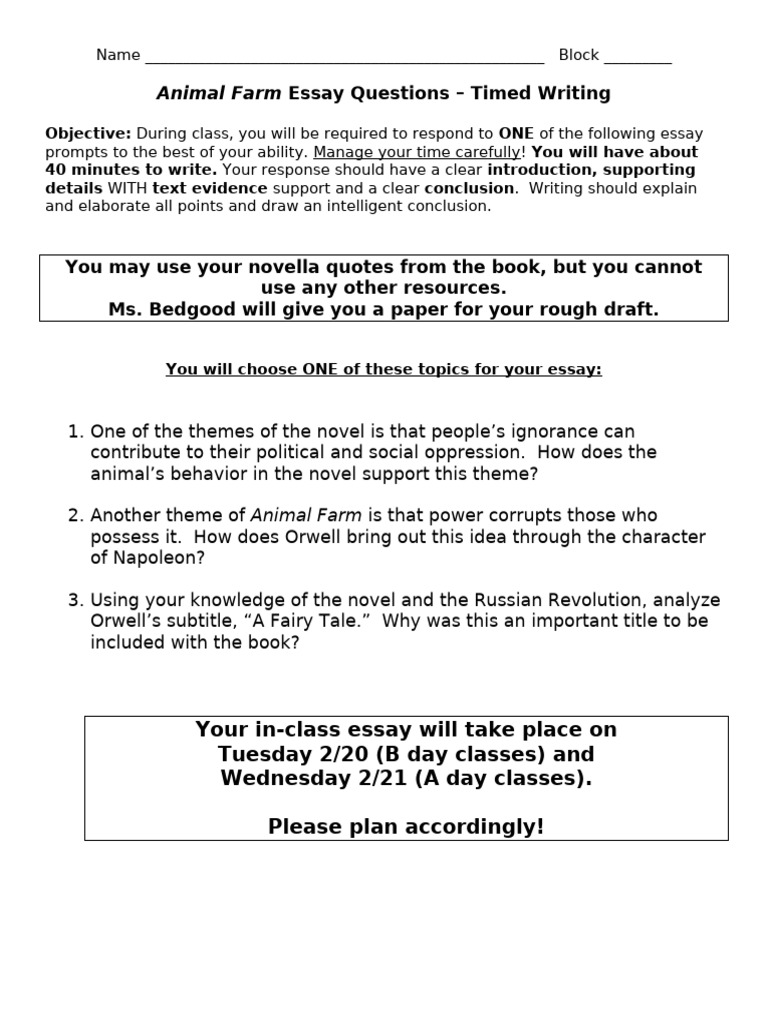 Animal Farm Essay Questions (1) (Repaired) | PDF