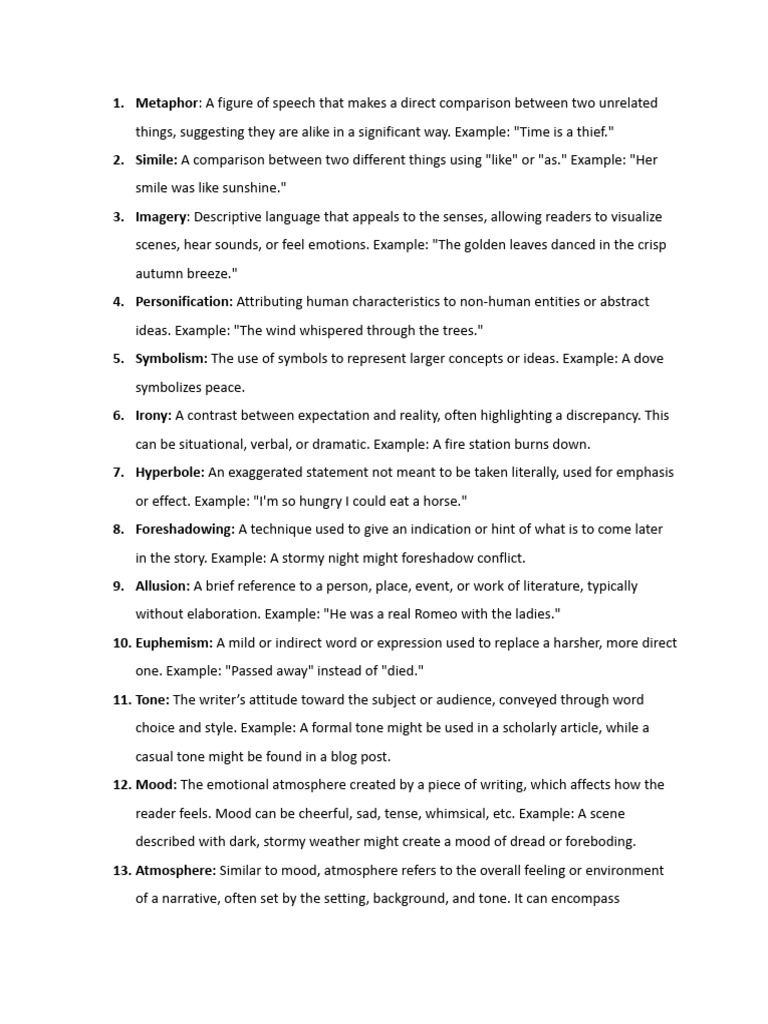 A List of Literary Devices | PDF | Ellipsis