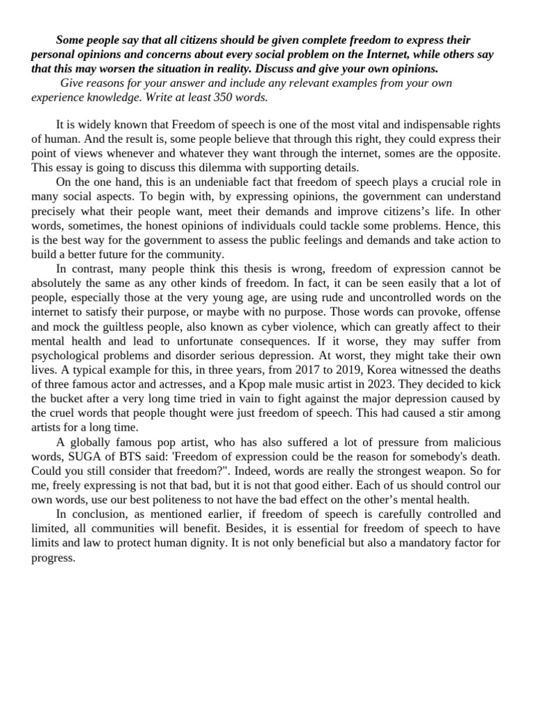 Essay Writing - Freedom of Speech | PDF | Freedom Of Speech | Experience