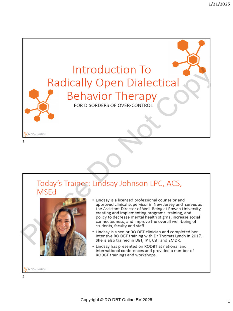 3 Hour RO DBT Training - Handouts 2pp | PDF | Dialectical Behavior ...