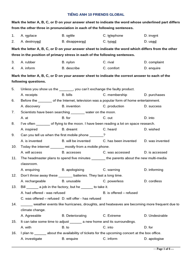 Tieng Anh 10 Friends Global - Unit 8 - Test 1 | PDF | Siri