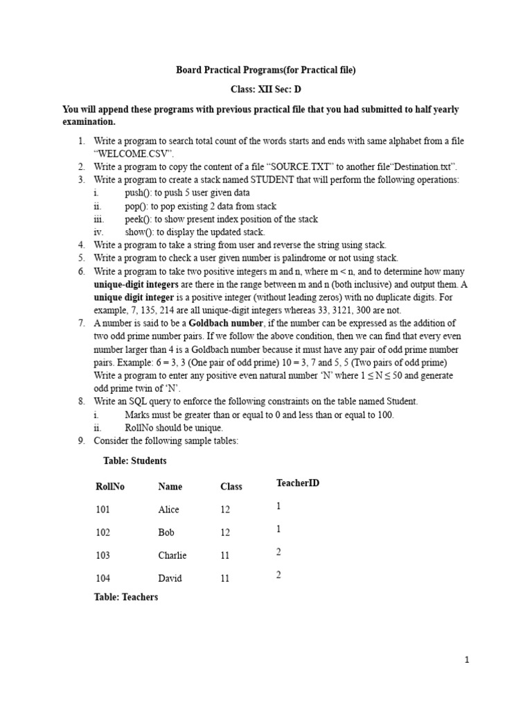 Practical Programming Tasks for Class XII | PDF | Computer Data | Computing
