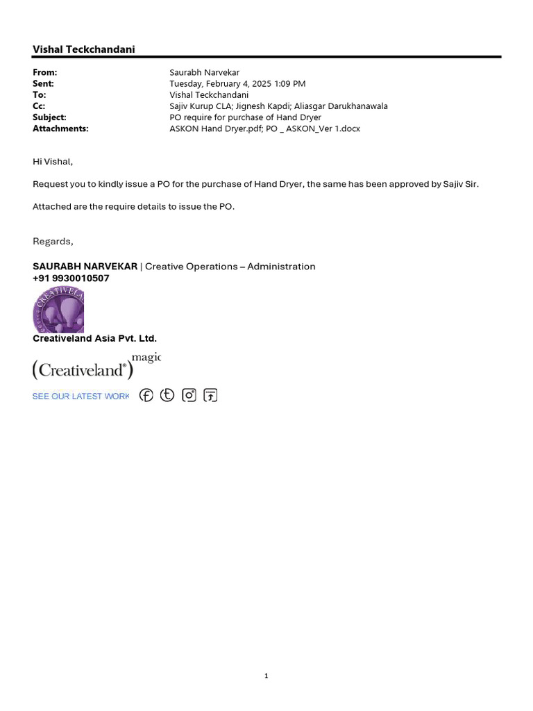 PO Request for Hand Dryer Purchase | PDF
