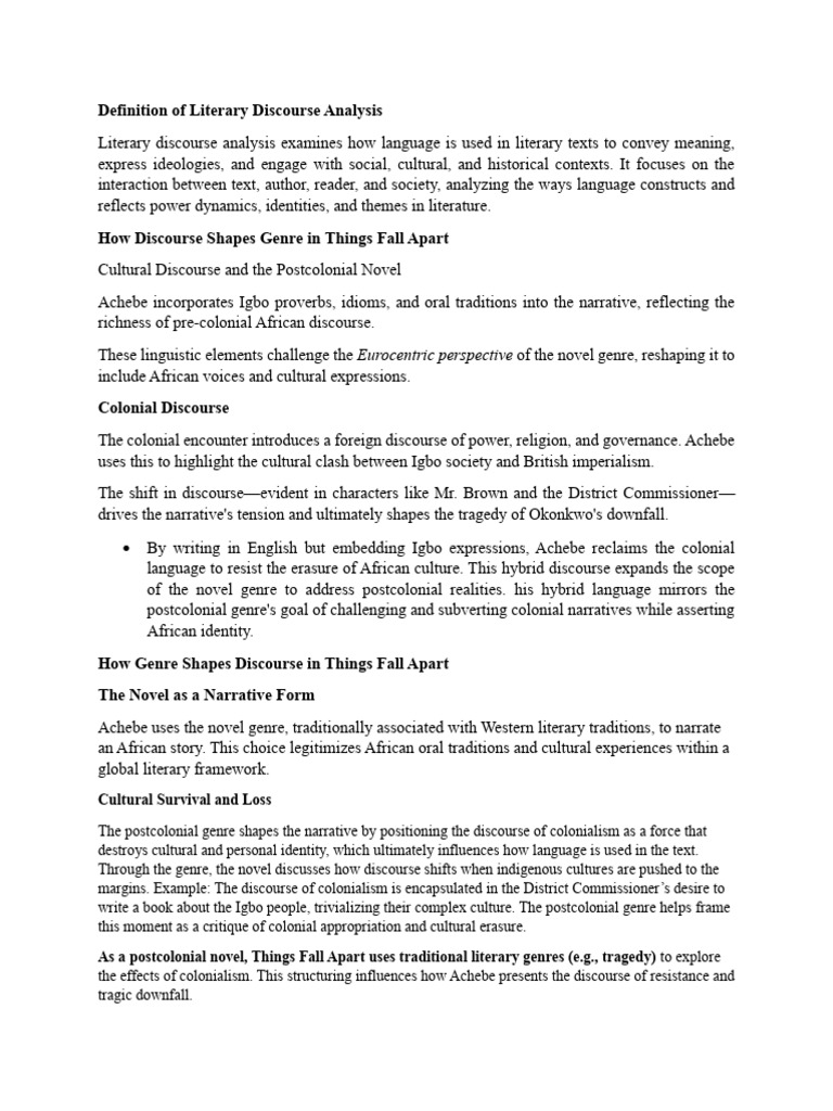 Definition of Literary Discourse Analysis | PDF | Postcolonialism ...