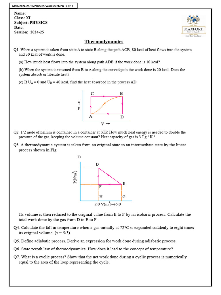 Physics Class XI Thermodynamics | PDF