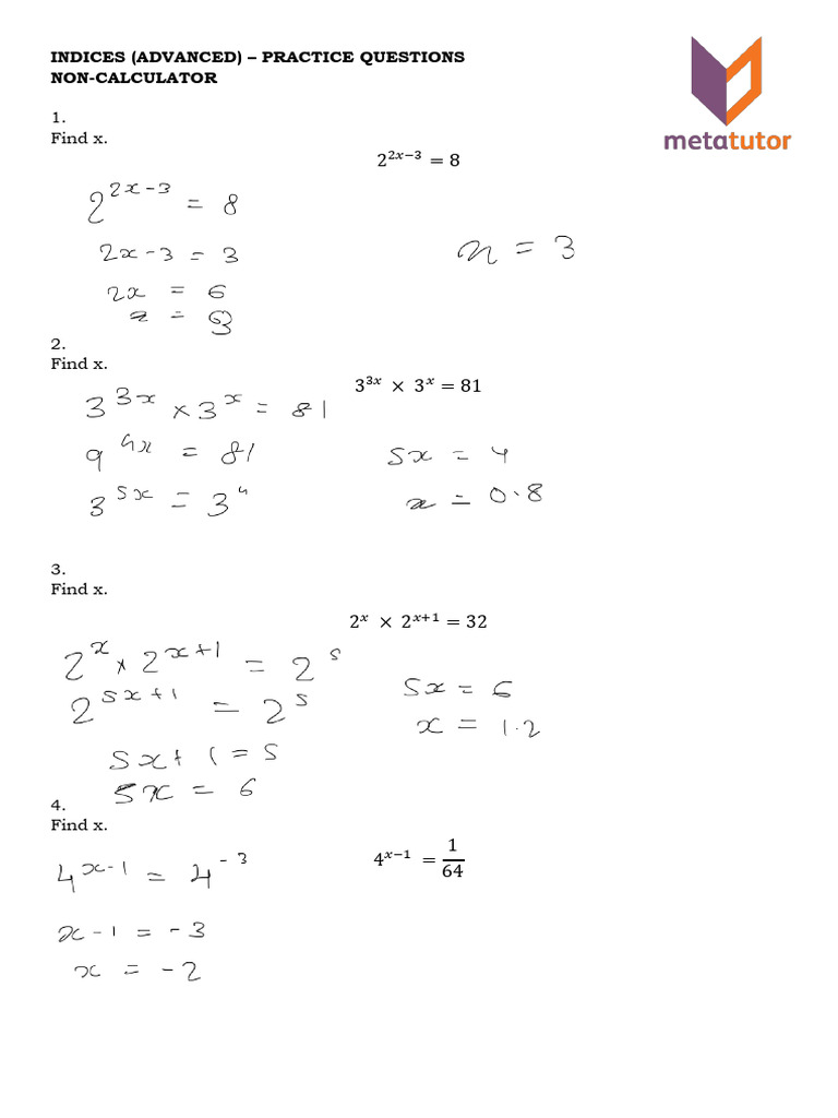 Advanced Indices Practice Questions | PDF