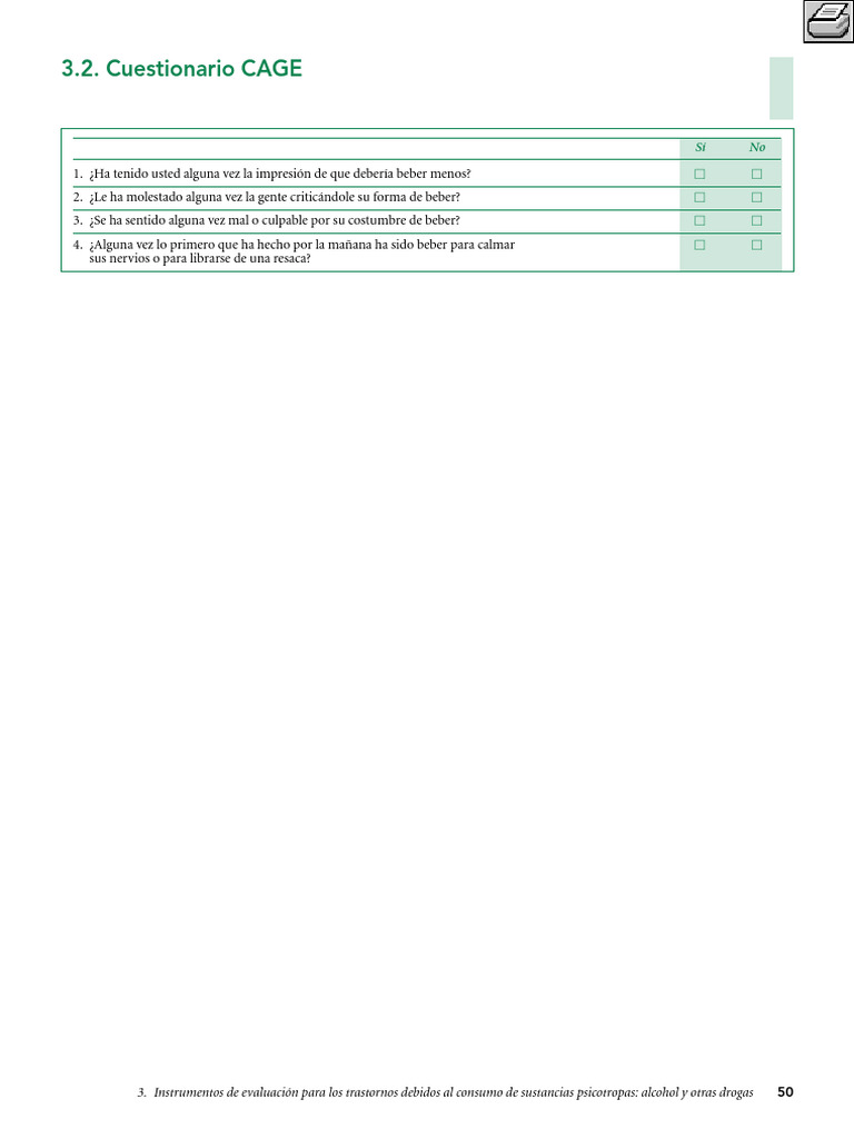 Cuestionario CAGE para Evaluación de Alcohol | PDF