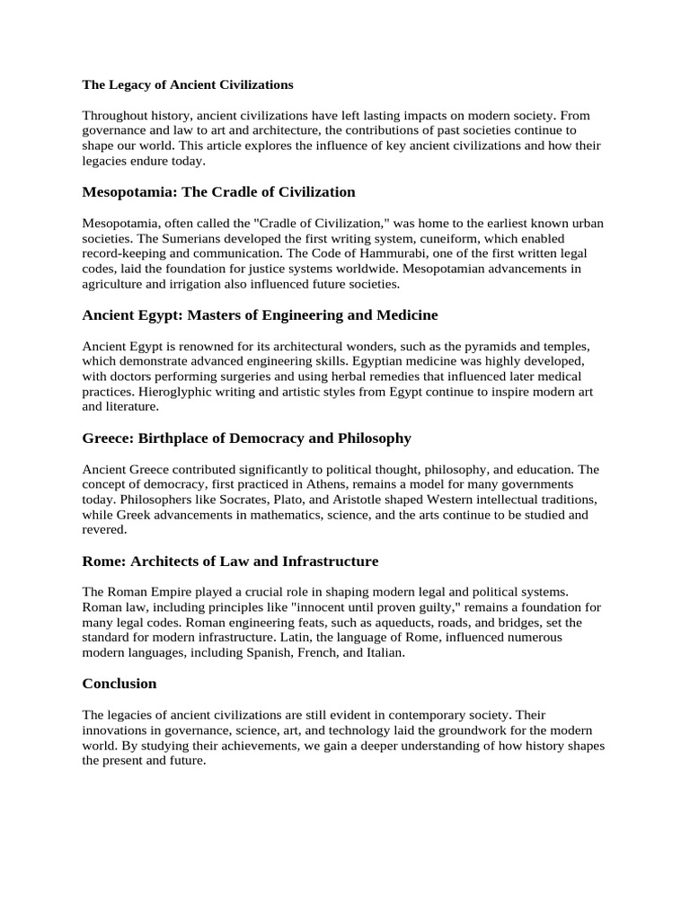 the legacy of ancient civilizations | PDF