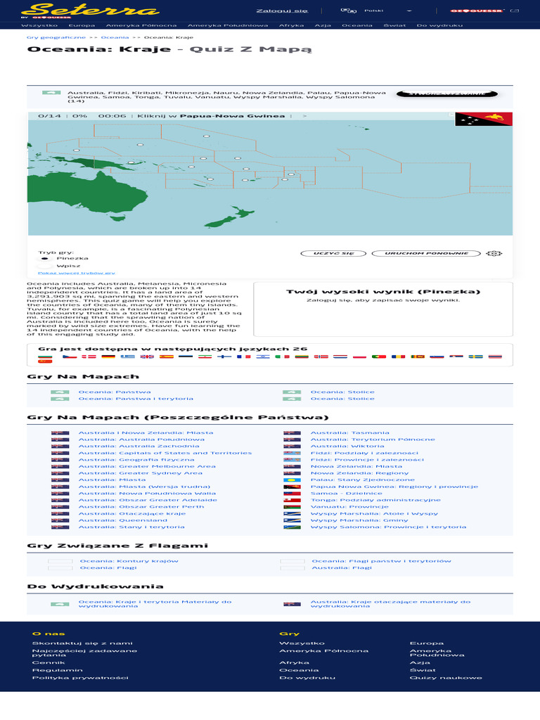 Oceania Kraje - Quiz Z Mapą - Seterra | PDF