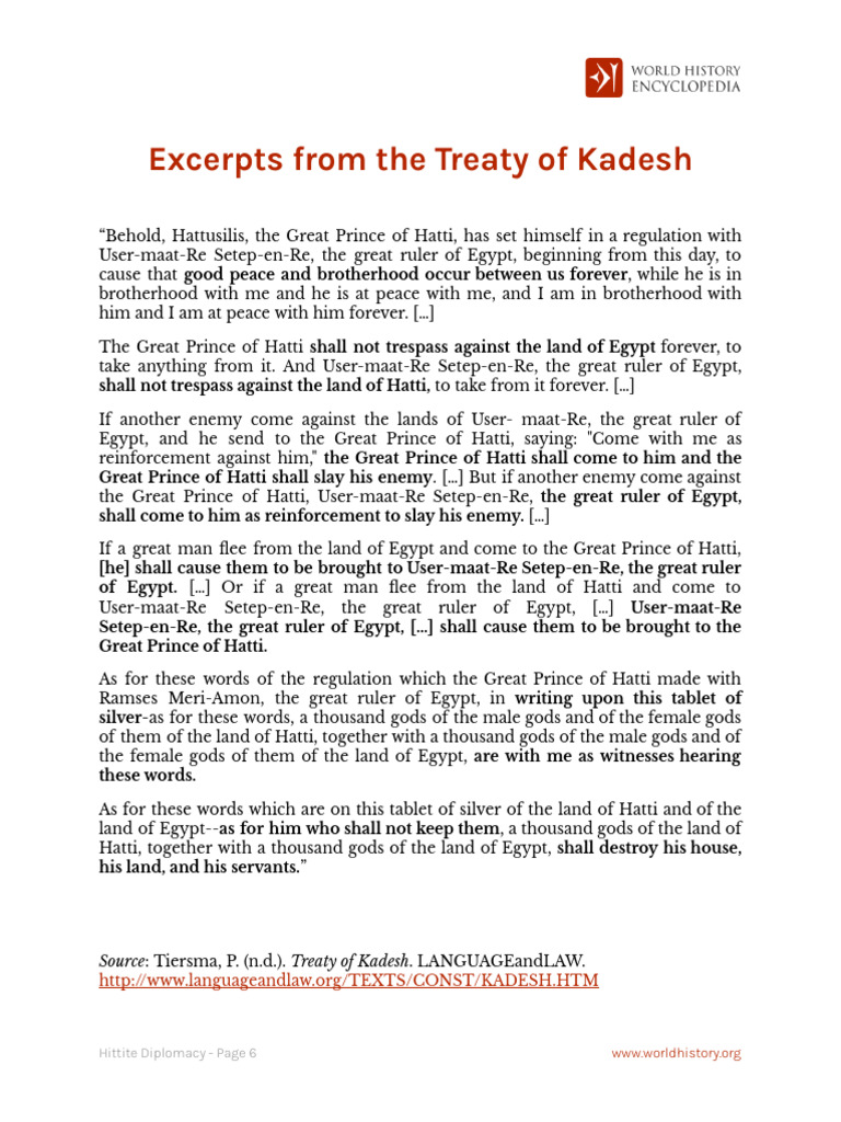 Treaty of Kadesh Excerpts Explained | PDF