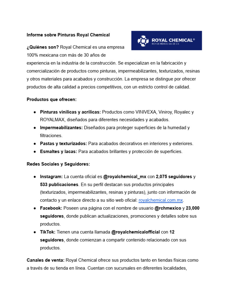 Royal Chemical: Pinturas y Acabados en México | PDF | México | Facebook