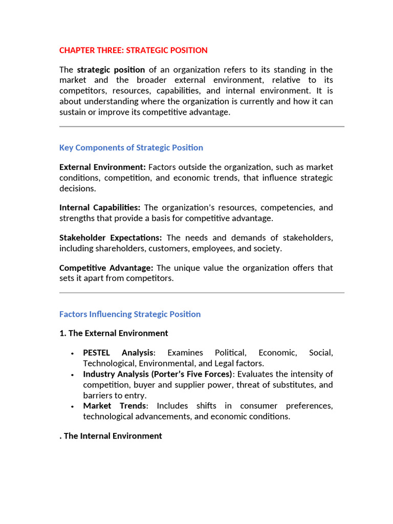Chapter 3 Strategic Position | PDF | Strategic Management | Corporate ...